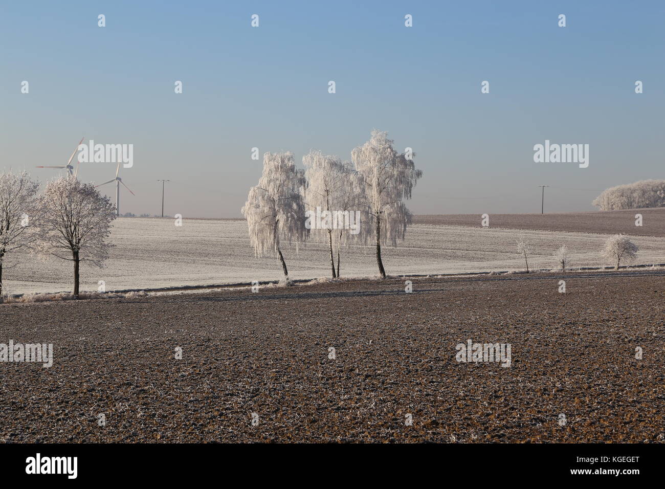 Winter landscape. Fields covered with the first snow Stock Photo - Alamy