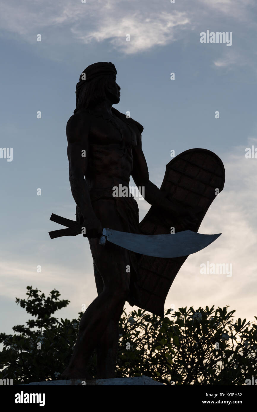 Asia Philippines Cebu Mactan Mactan Shrine Lapu Lapu statue at sunset ...