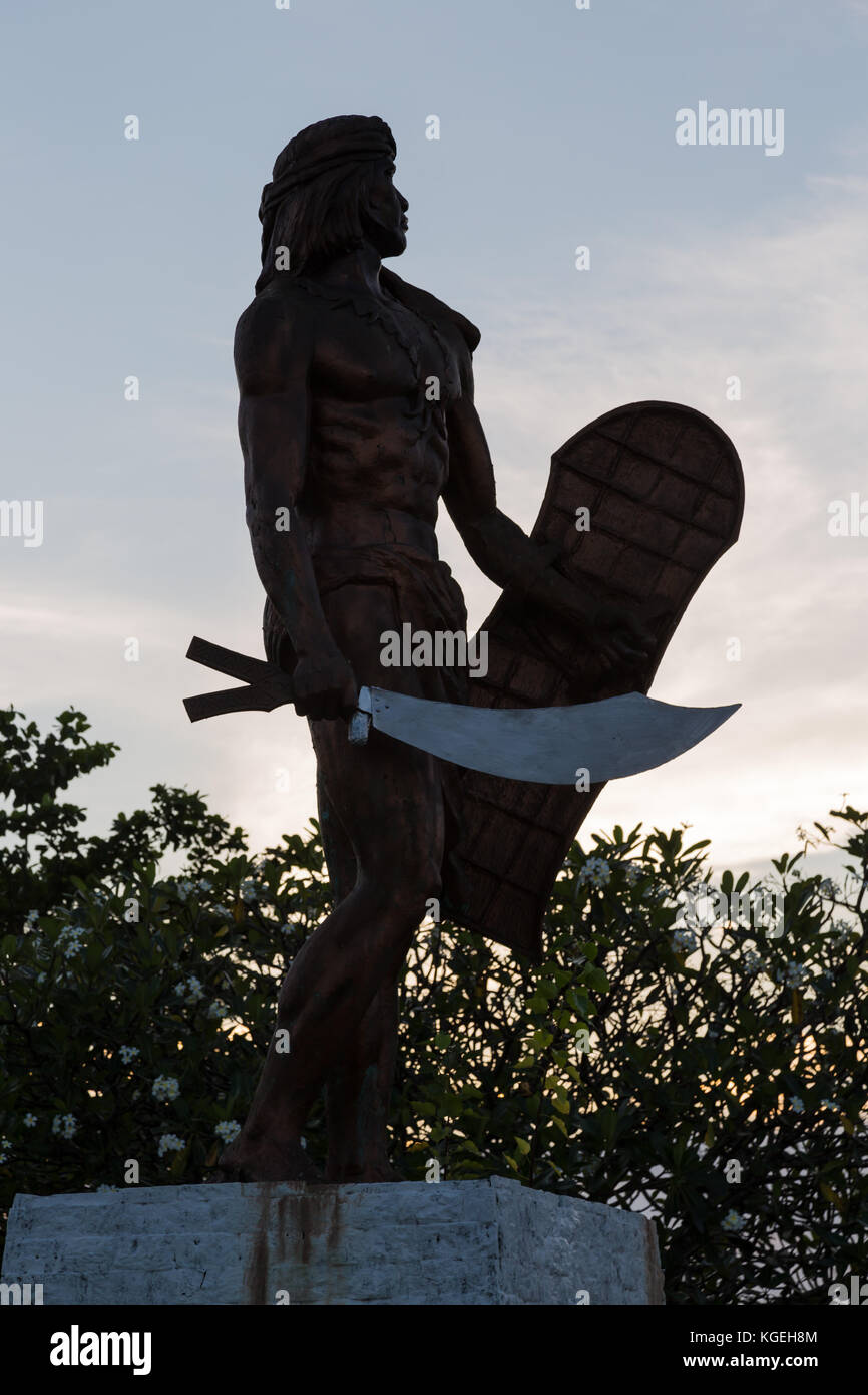 Asia Philippines Cebu Mactan Mactan Shrine Lapu Lapu statue at sunset ...