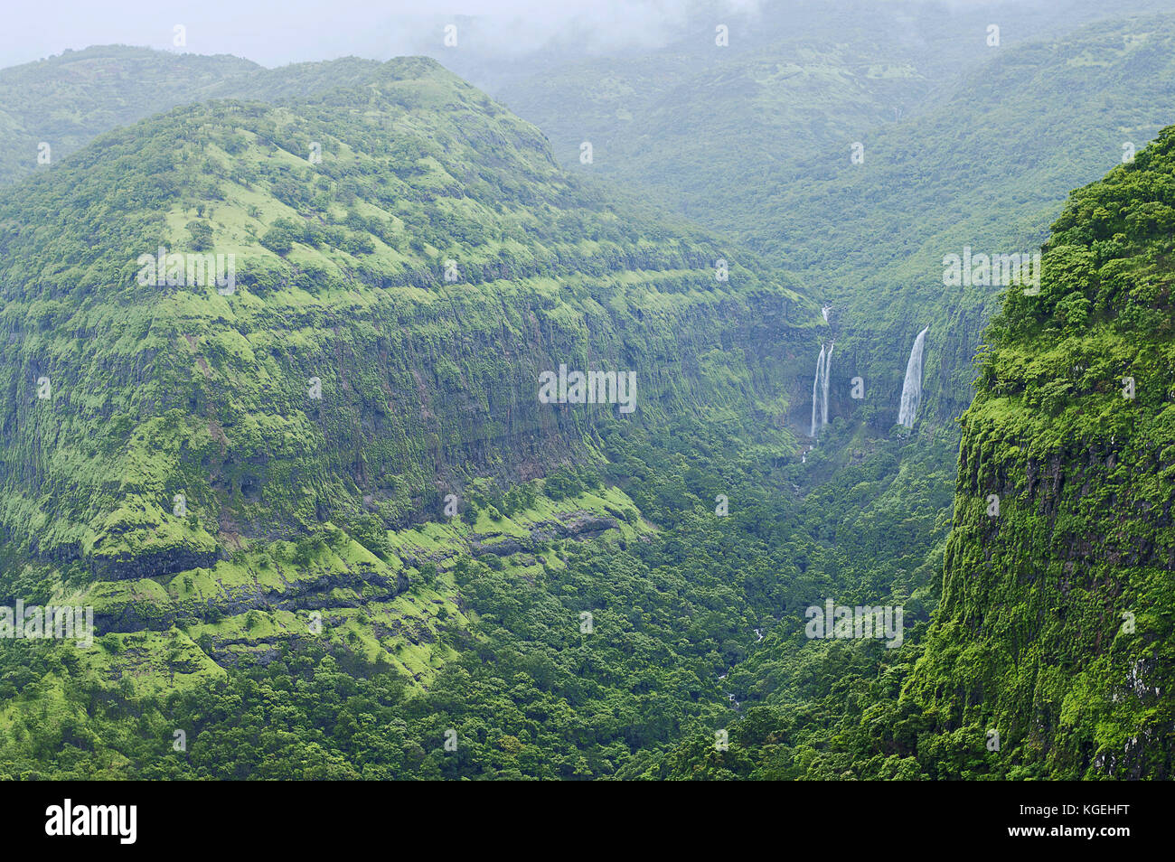Mountains with waterfalls in Varandha ghat, Pune, Maharashtra Stock ...