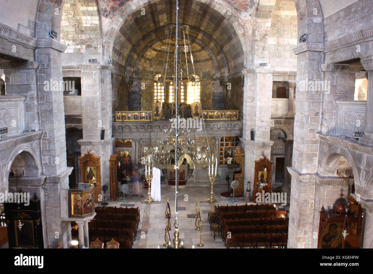 The interior of the Panagia Ekatontapiliani church in Parikia, Paros ...