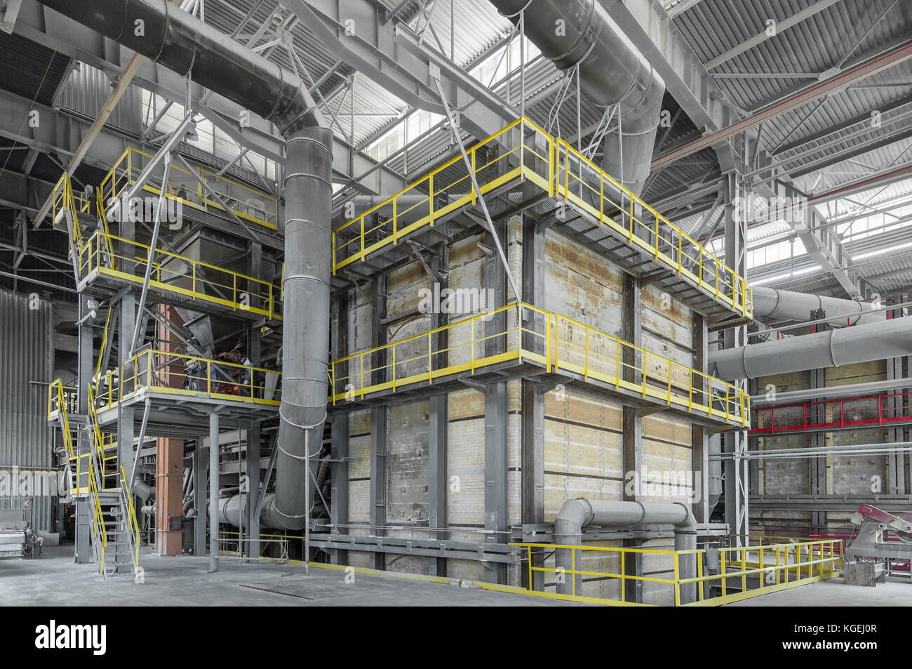 large closed industrial furnace in the manufacture of glass. heating ...