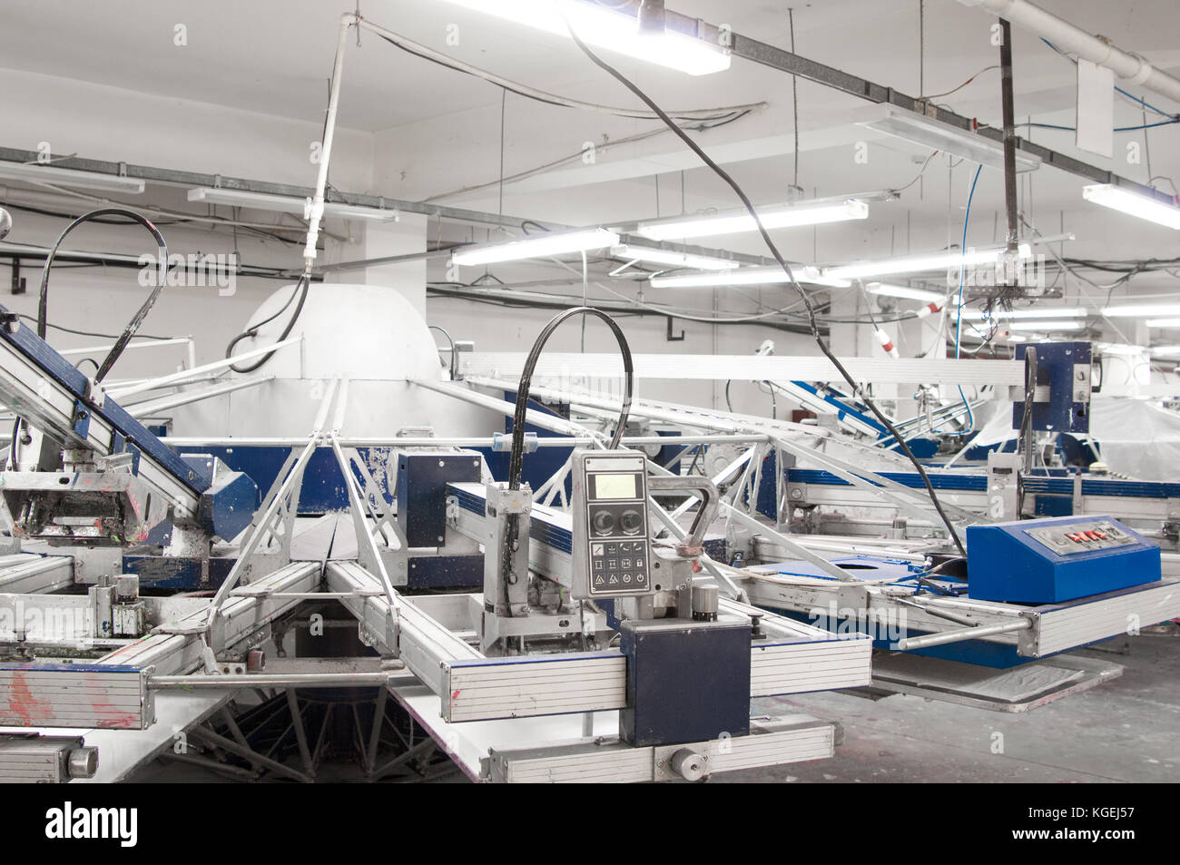equipment and machines for painting cloth at a garment factory Stock ...