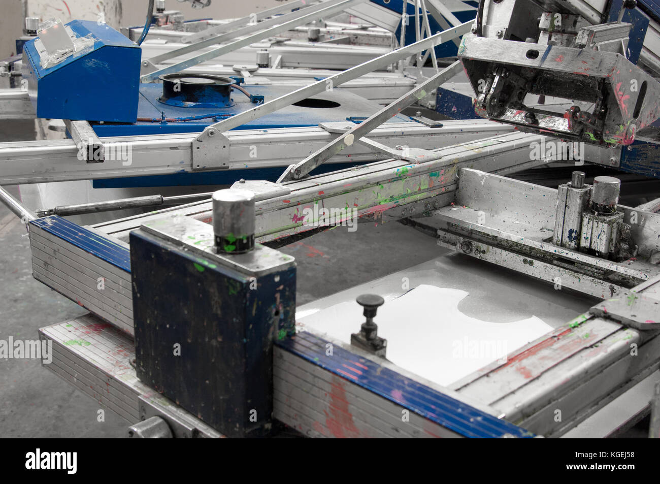 equipment and machines for painting cloth at a garment factory closeup ...