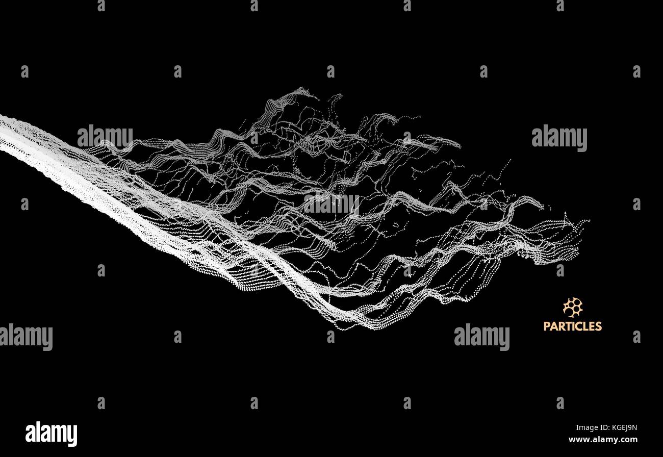 Array with dynamic emitted particles. Water splash imitation. Abstract ...