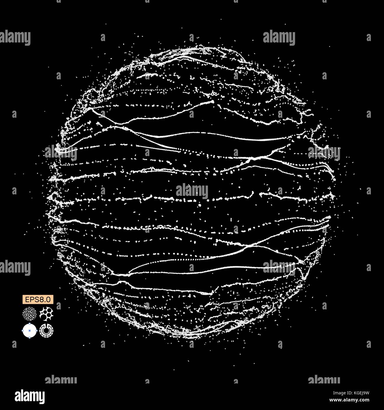 3d abstract sphere. Array with dynamic particles. Modern science and technology element. Vector ...