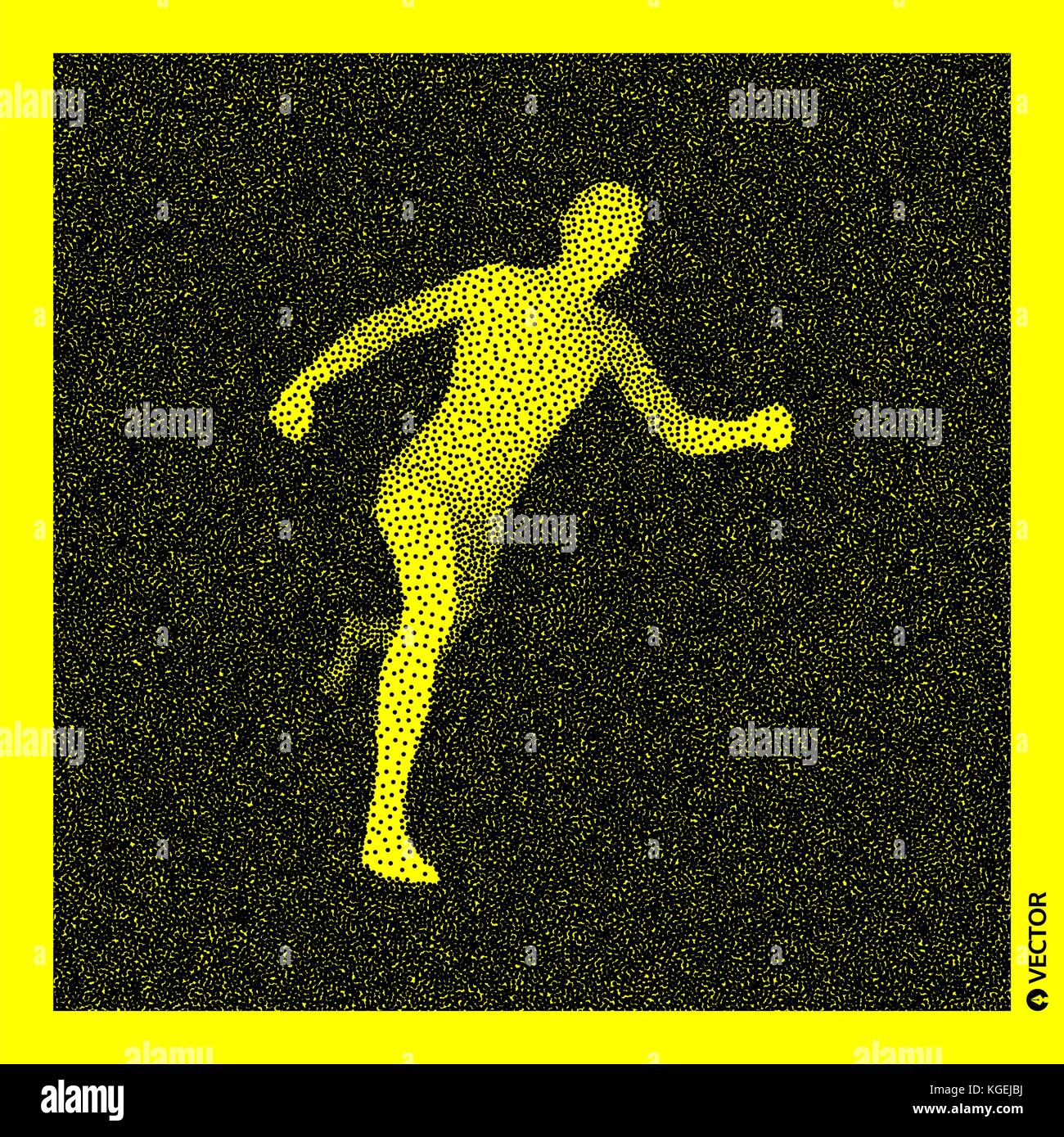 Running man. 3D Human Body Model. Black and yellow grainy design ...