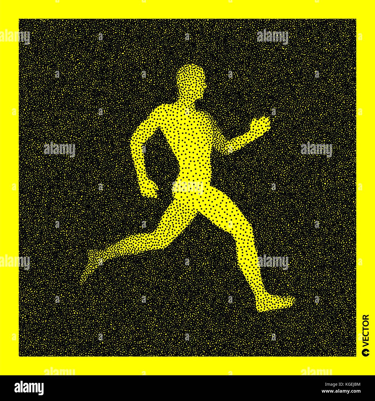 Running man. 3D Human Body Model. Black and yellow grainy design ...