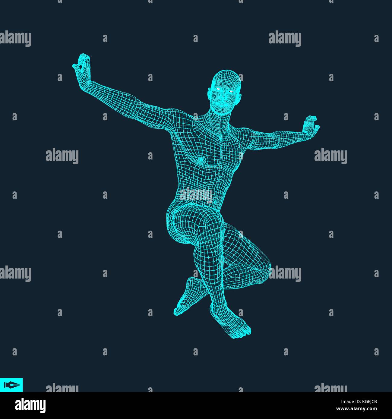 3D Model of Man. Human Body Wire Model. Design Element. Technology ...