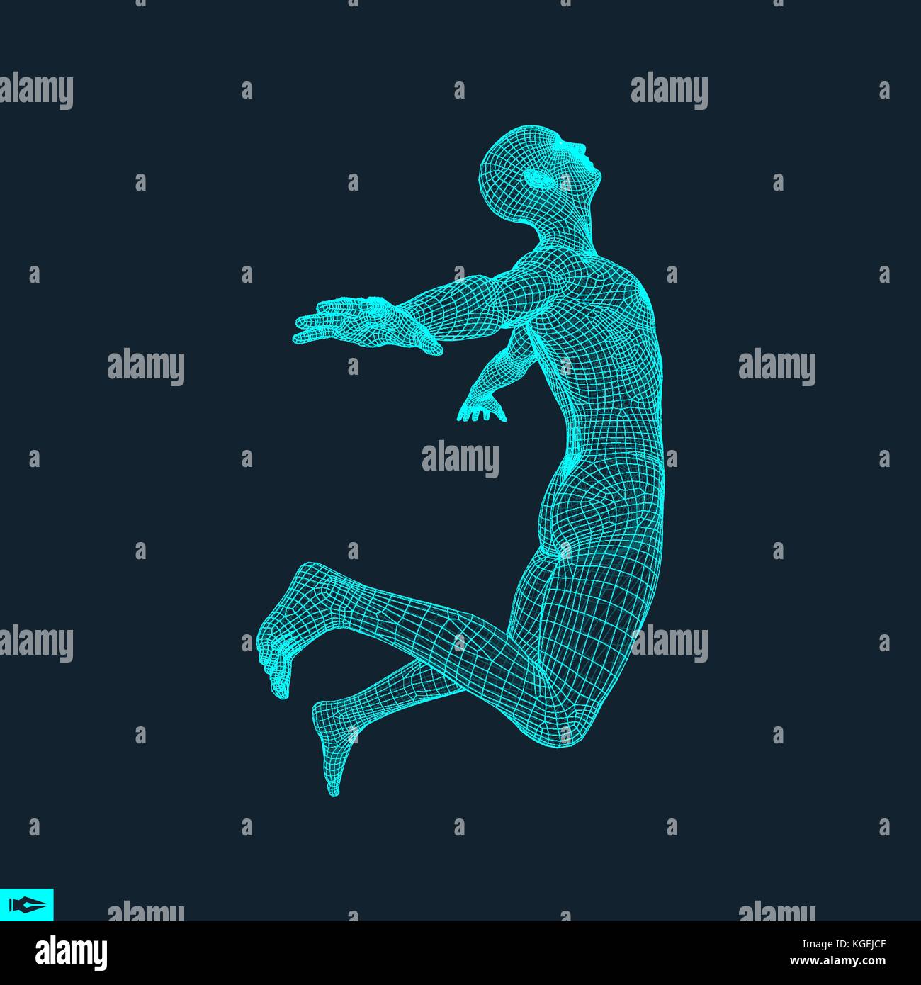 Silhouette of a Jumping Man. 3D Model of Man. Geometric Design ...