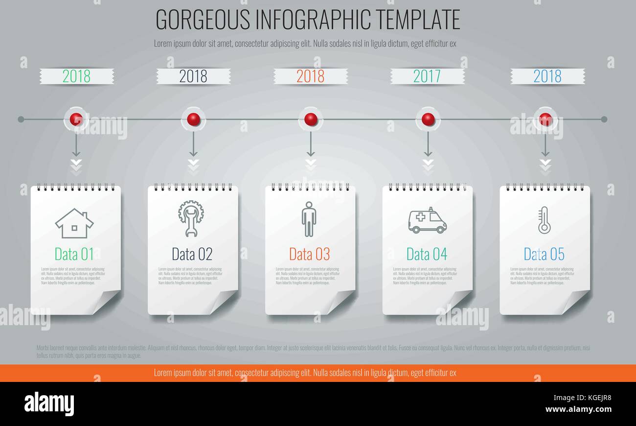 Business concept timeline Infographic template, realistic notepad 5 ...