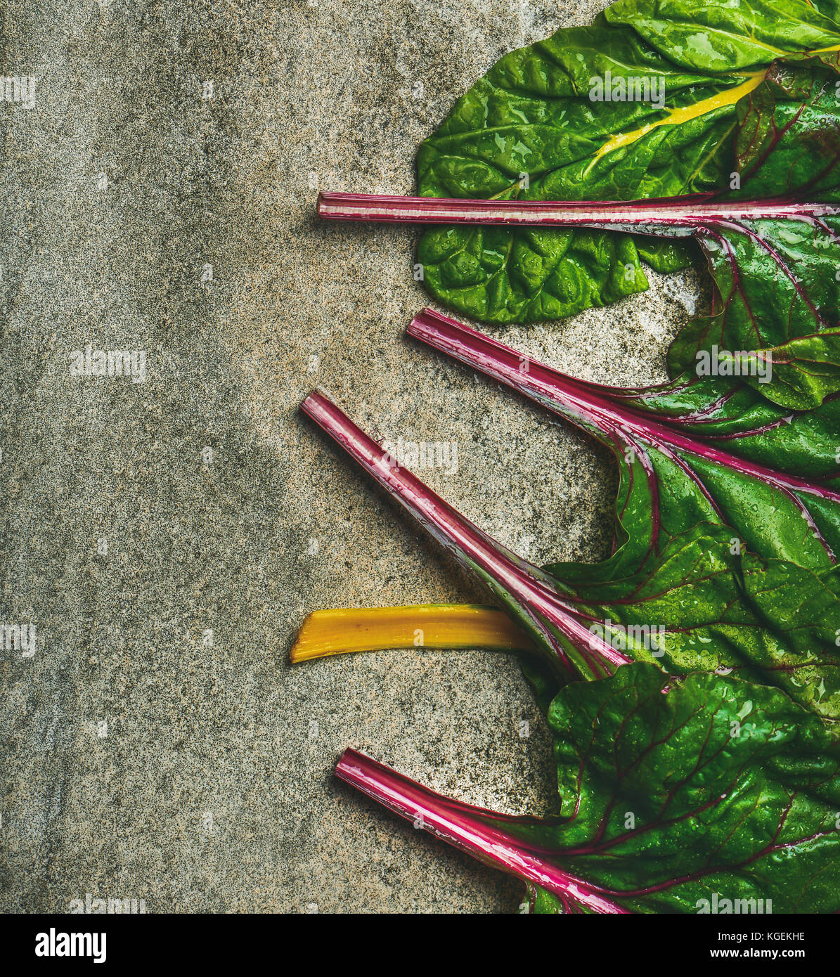 Flat-lay of fresh leaves of swiss chard, vertical composition Stock ...