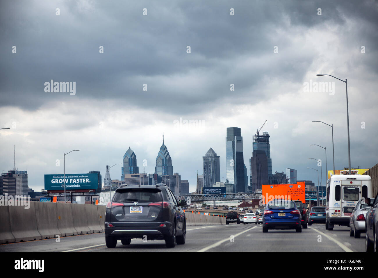 Philadelphia Skyline from Highway Approach in Pennsylvania - UK Stock ...