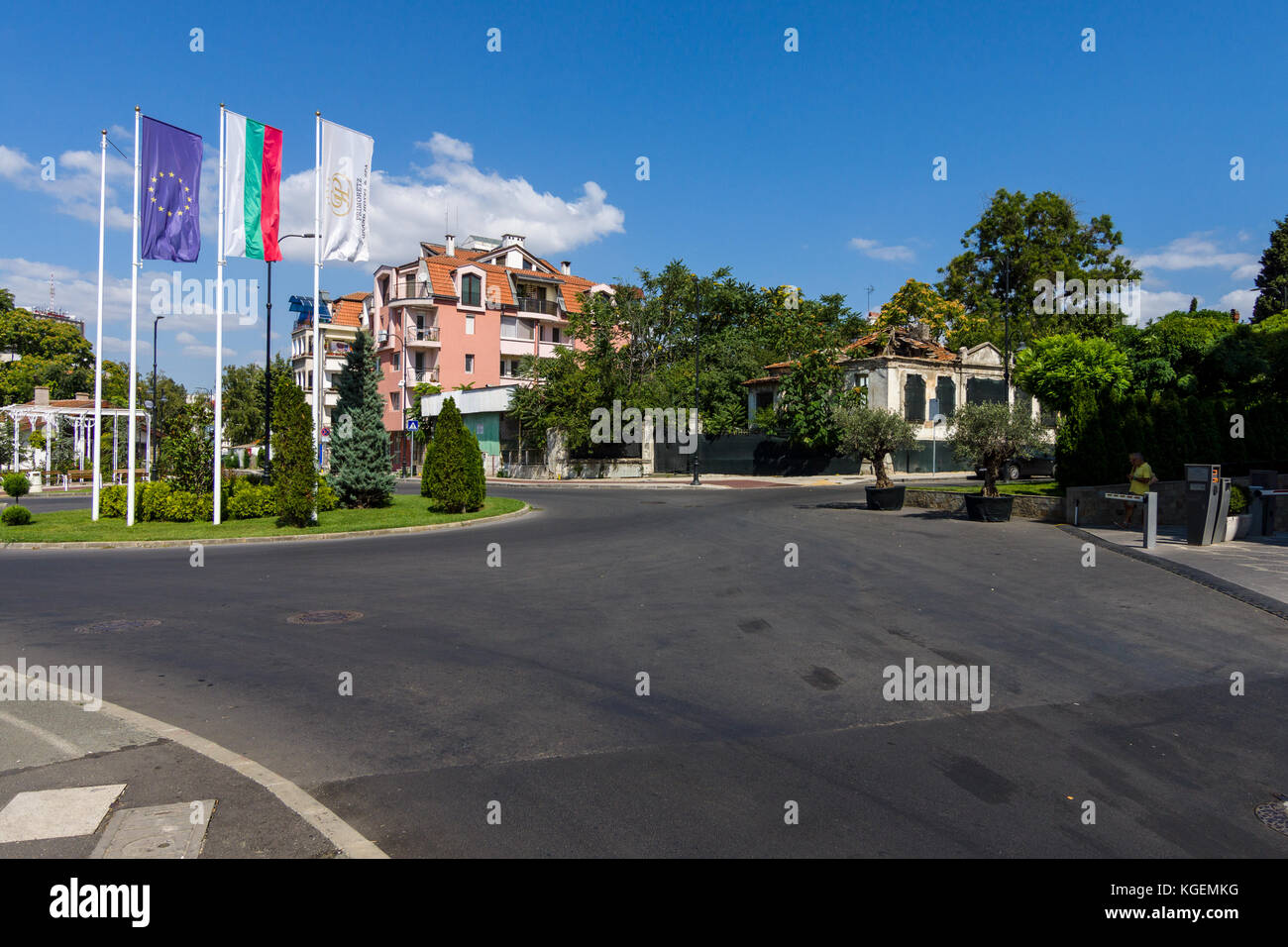 BURGAS, BULGARIA - AUGUST 20, 2017: The street of the seaside city ...