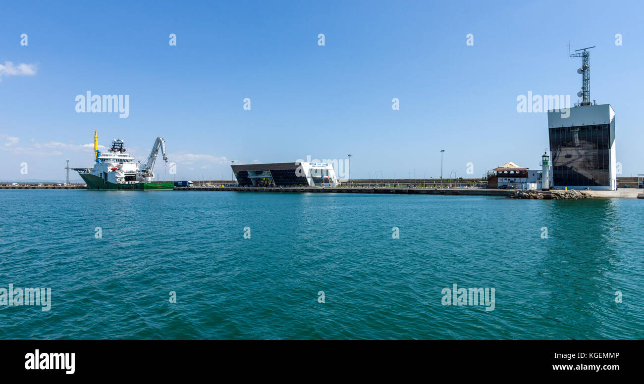 Passenger terminal, control tower of the seaport of Burgas. Burgas, is ...