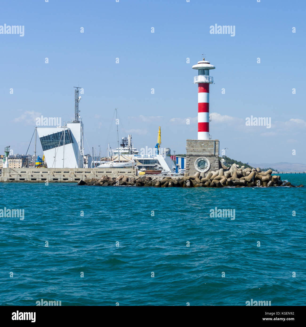 Lighthouse, control tower of the seaport of Burgas. Burgas, is the ...