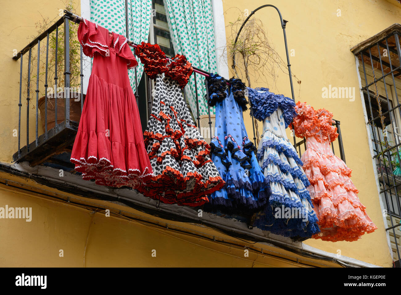 Tipical Spanish Flamenco clothes on a balcony in Malaga Stock Photo - Alamy