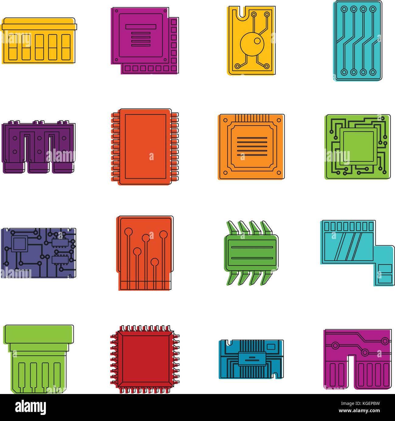 Computer chips icons doodle set Stock Vector Image & Art - Alamy