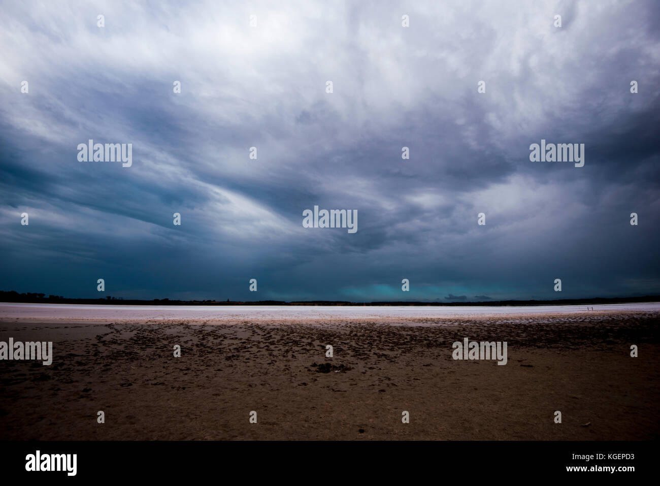 White Lagoon Salt Pan, Kangaroo Island. Storm approaching turning the ...