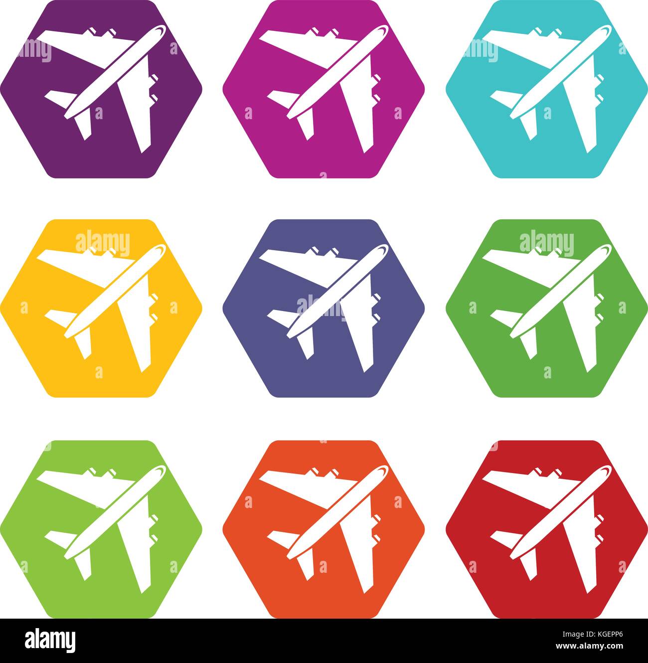 Passenger airliner icon set color hexahedron Stock Vector Image & Art ...