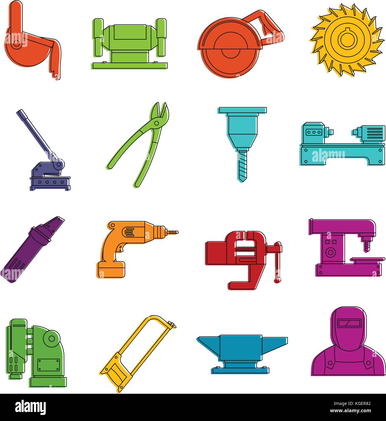 Metal working icons doodle set Stock Vector Image & Art - Alamy