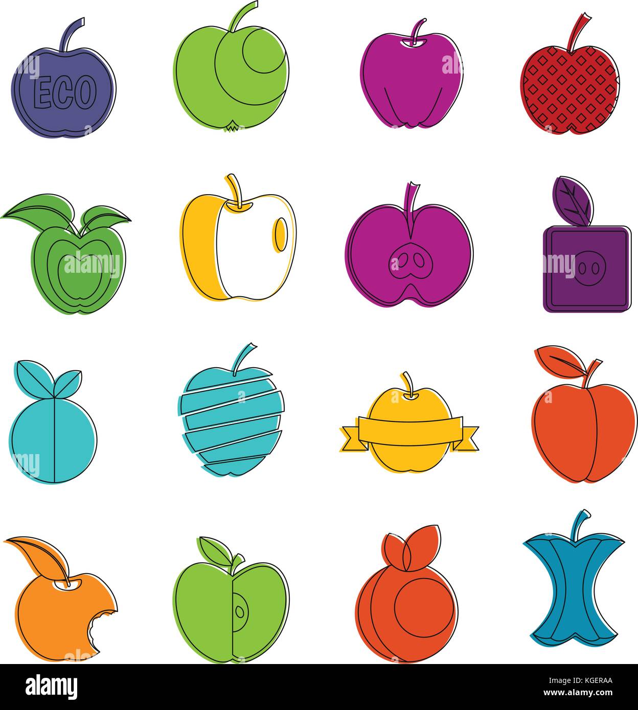 Apple icons doodle set Stock Vector Image & Art - Alamy
