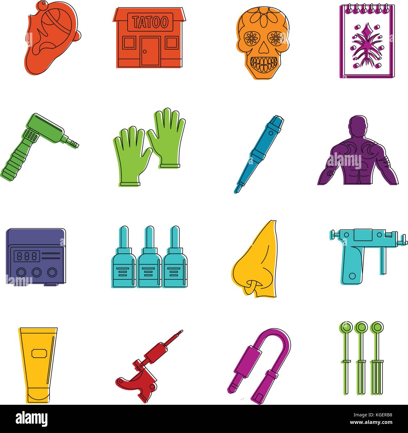 Tattoo parlor icons doodle set Stock Vector Image & Art - Alamy