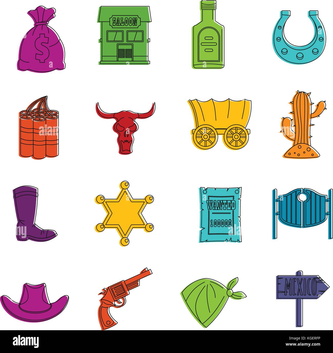 Wild west icons doodle set Stock Vector Image & Art - Alamy