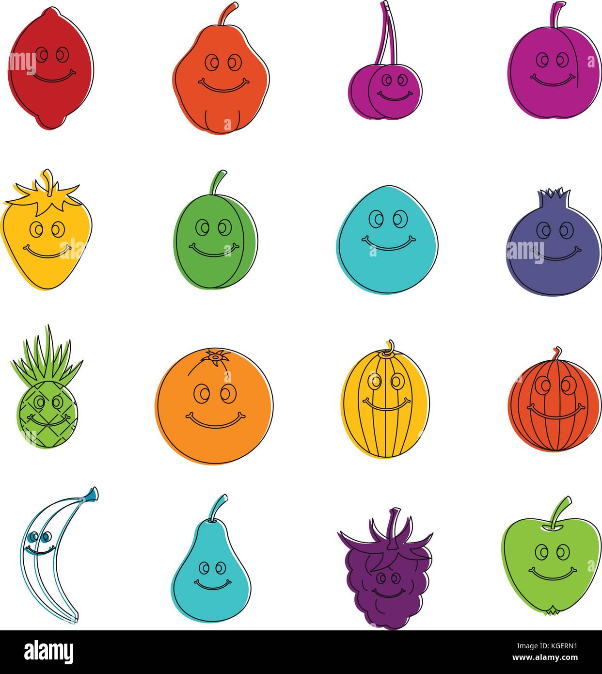 Smiling fruit icons doodle set Stock Vector Image & Art - Alamy