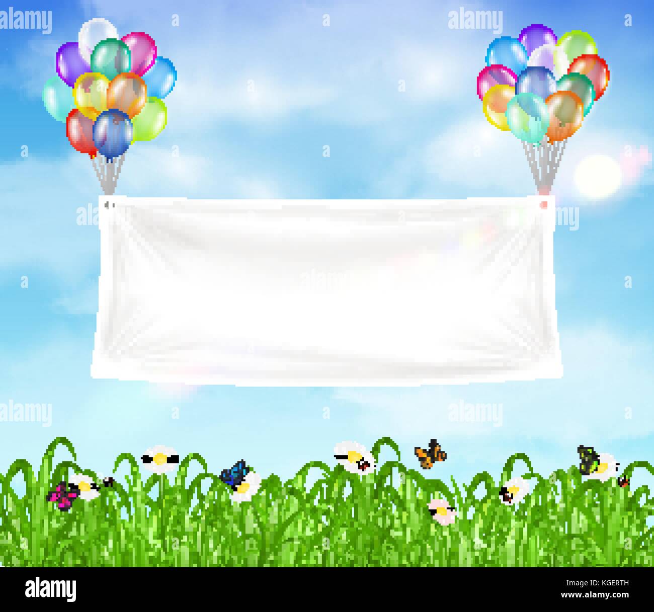 white vinyl banner floating with colorful balloon Stock Vector Image ...