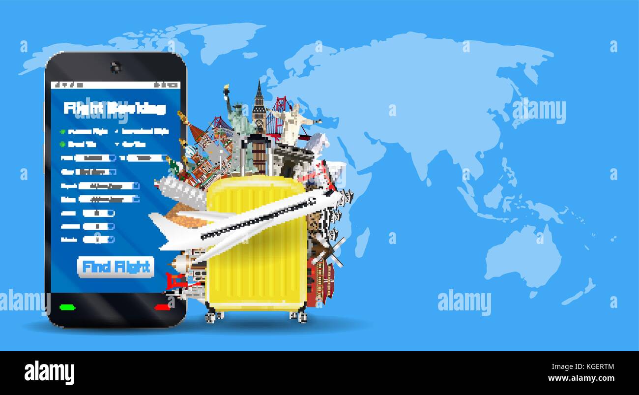 smartphone online flight booking with travel bag Stock Vector Image ...