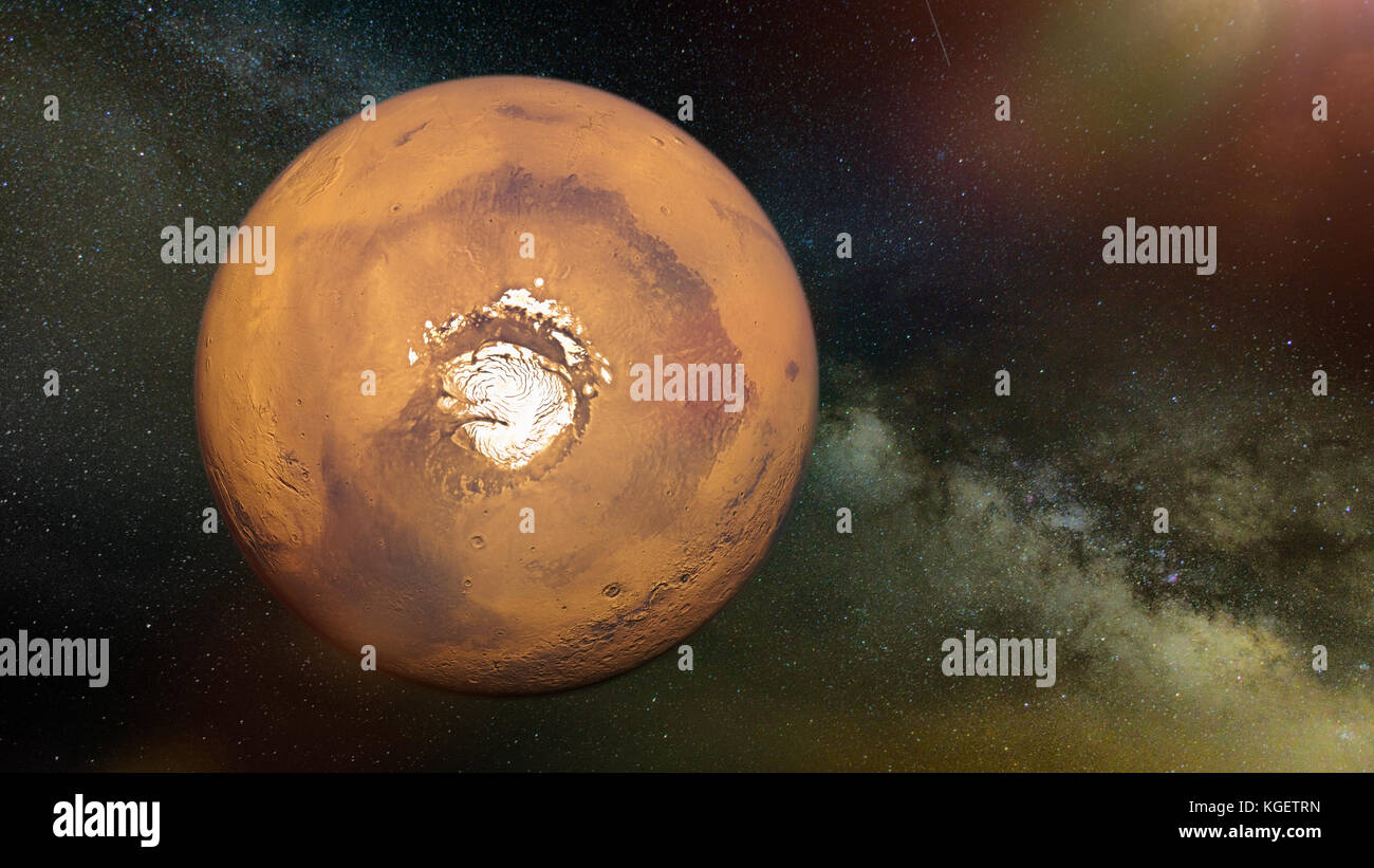 Mars in natural colors with the Red Planet's north polar ice cap (3d ...