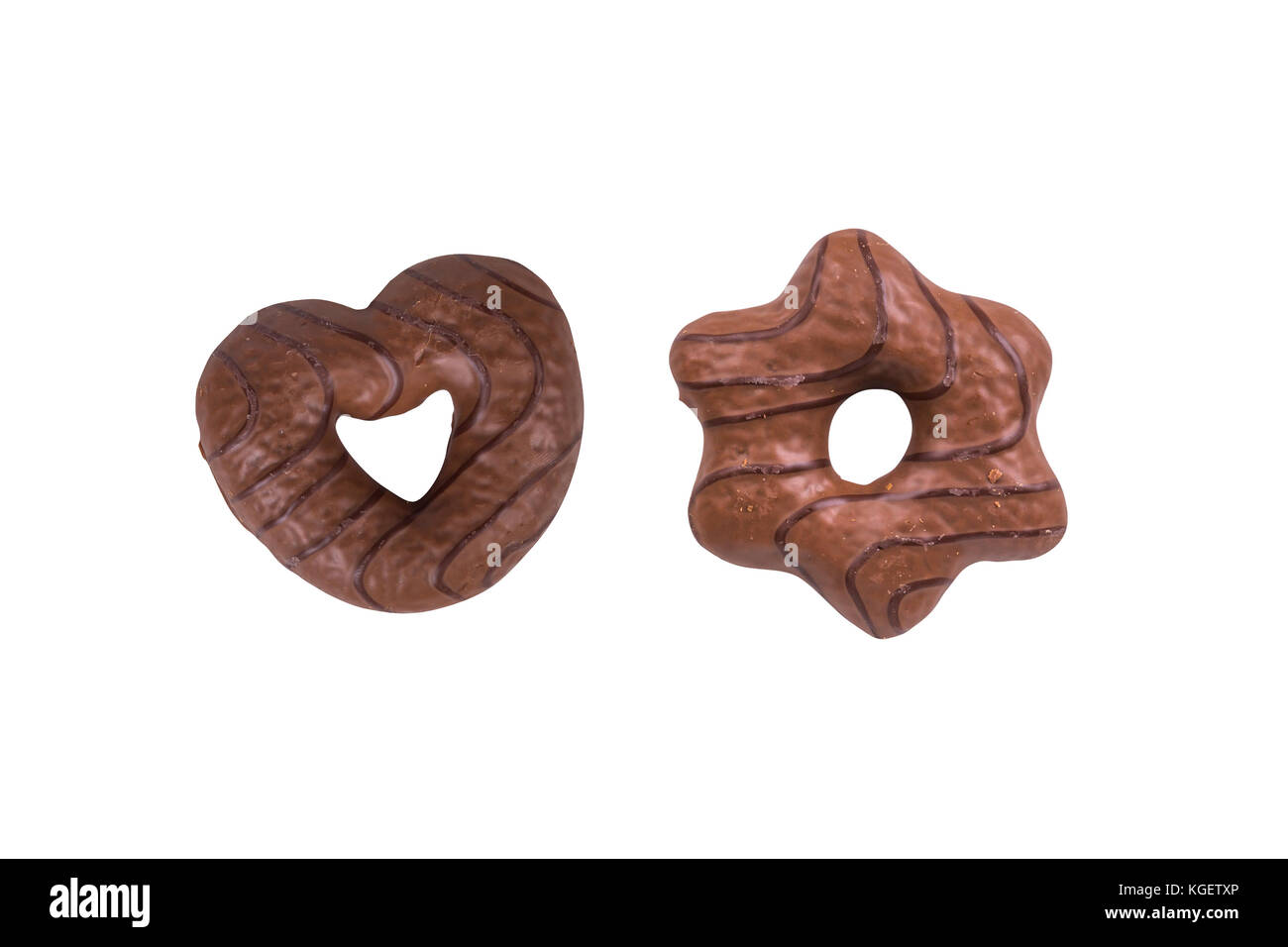 Close up detailed view of chocolate cookie with heart and star shaped ...