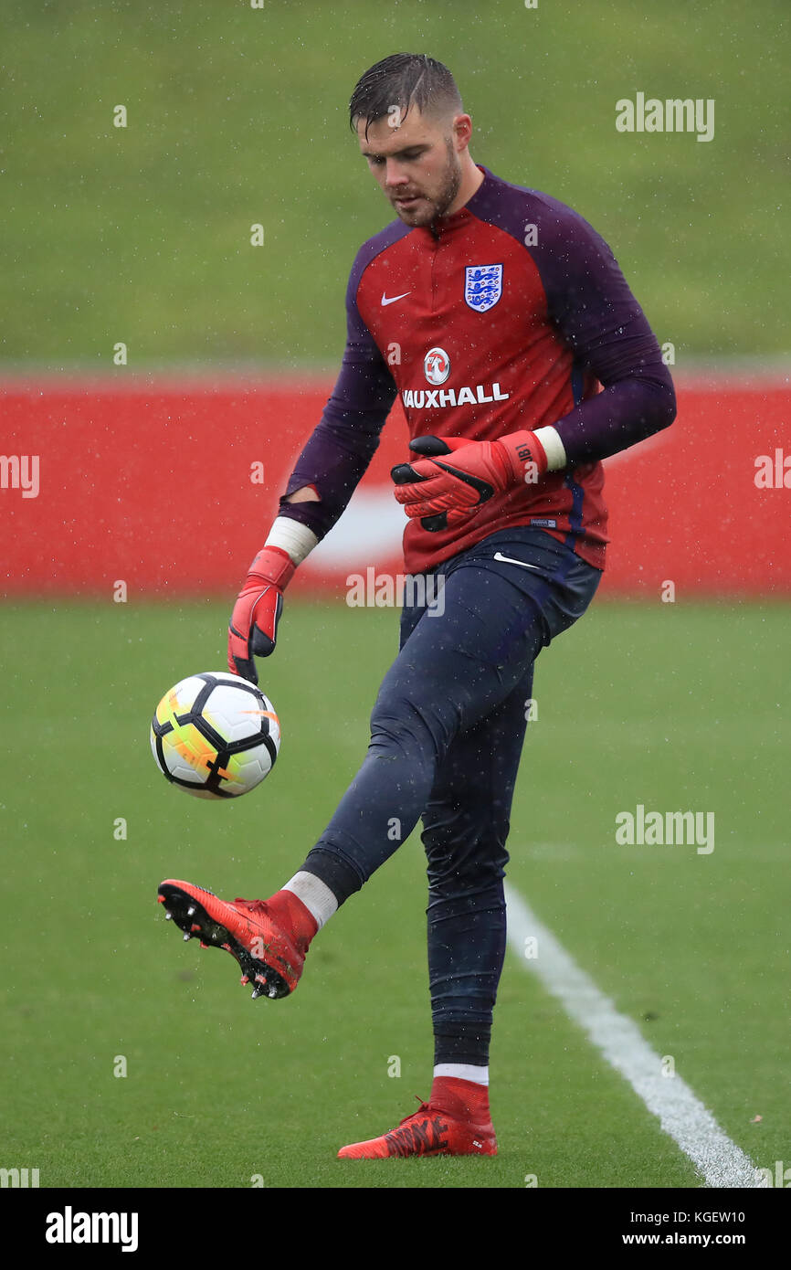 England goalkeeper Jack Butland during the training session at St ...
