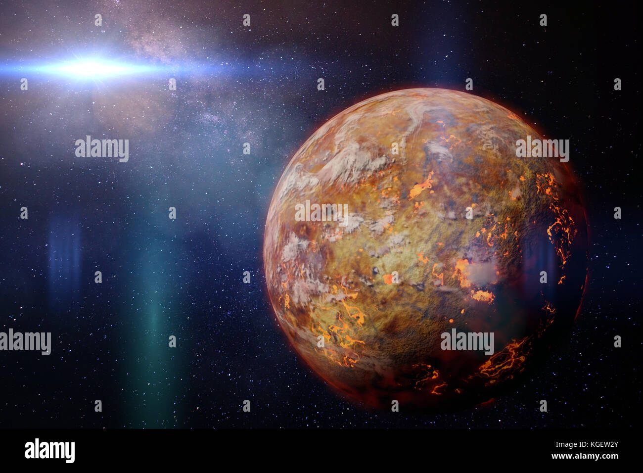 alien lava planet lit by a bright and hot star (3d illustration Stock ...