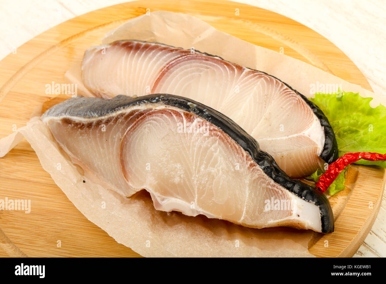 Raw juicy shark steak ready for grill Stock Photo - Alamy