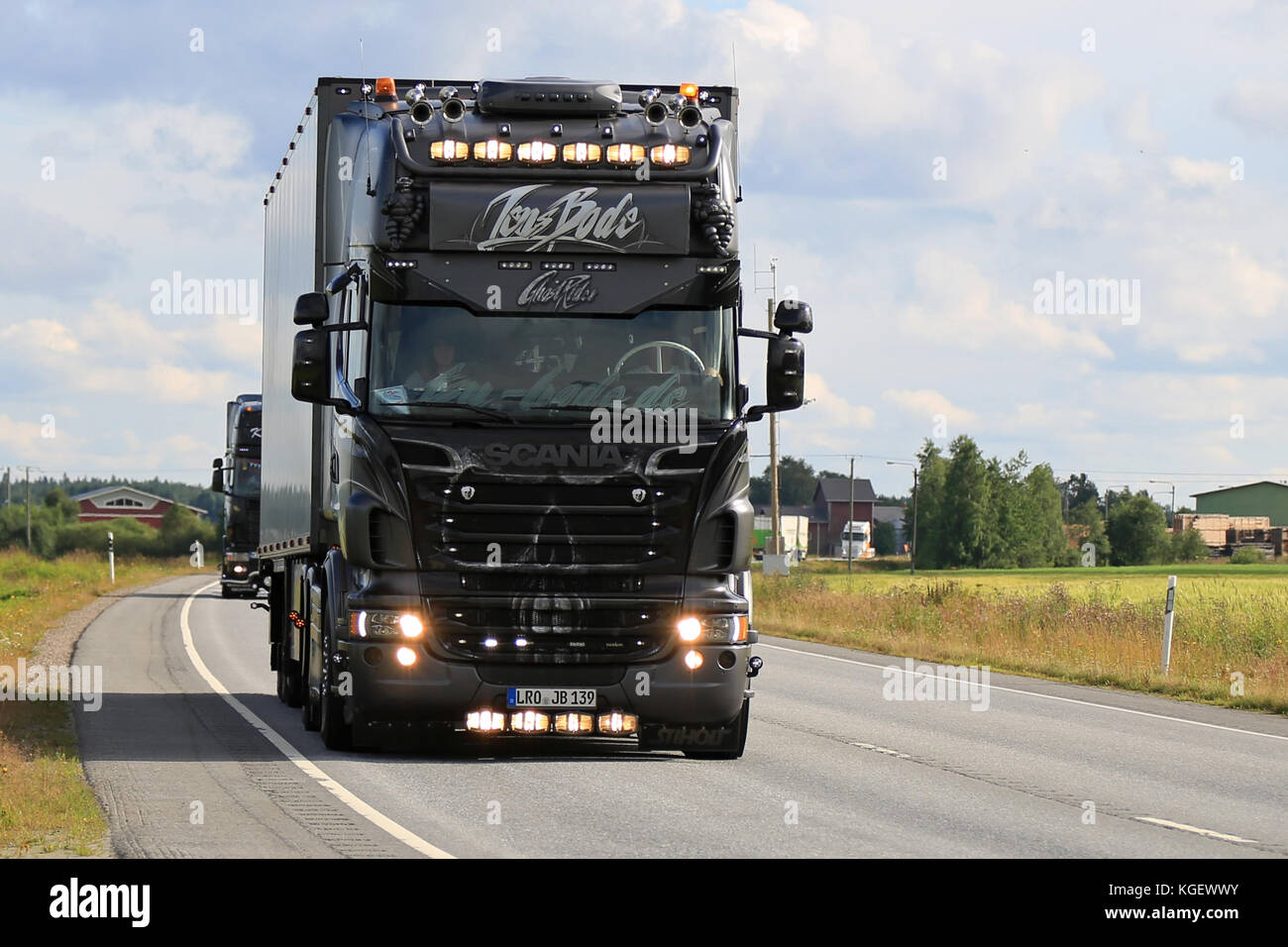 LUOPAJARVI, FINLAND - AUGUST 6, 2015: Jens Bode Scania R 730 Ghost ...