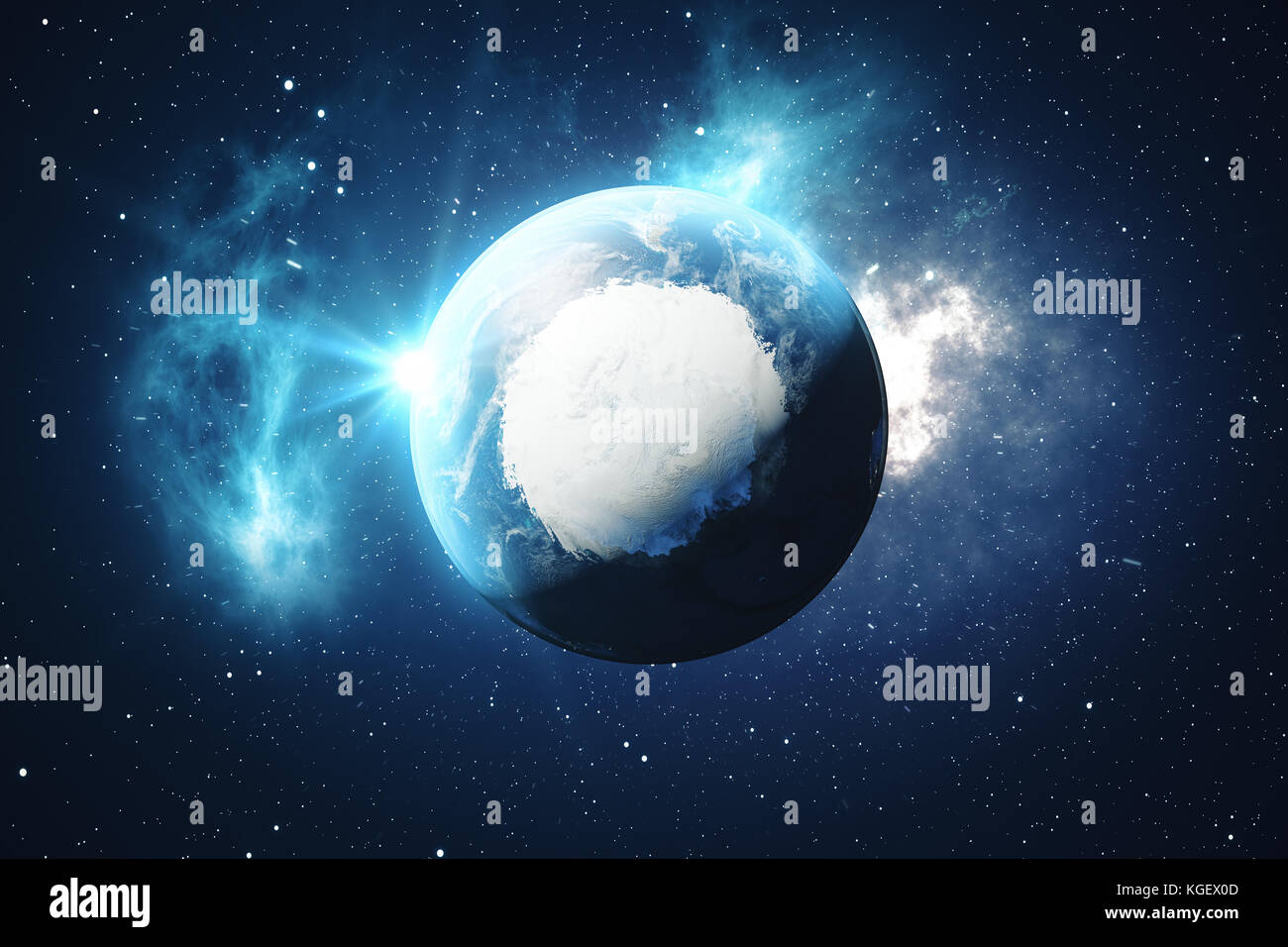 3D Rendering World Globe. Earth Globe with Backdrop Stars and Nebula ...