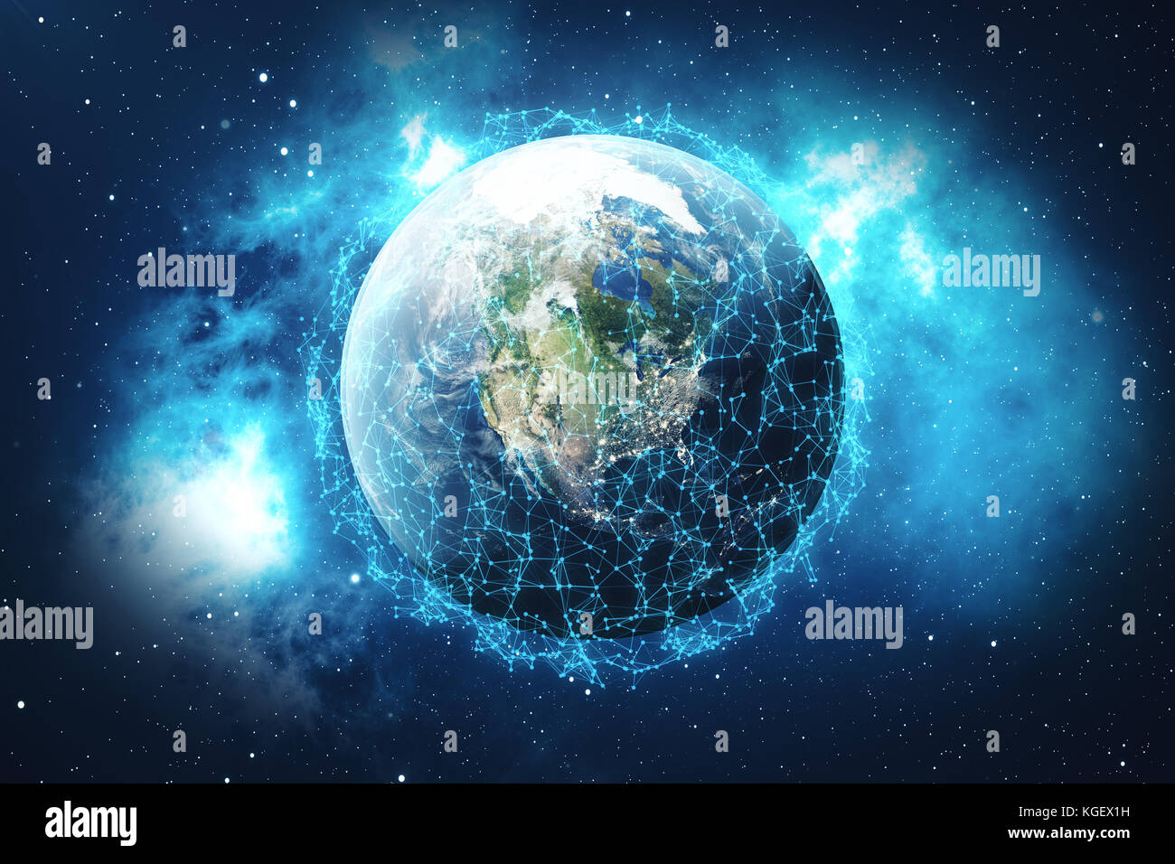 3D rendering Network and data exchange over planet earth in space ...