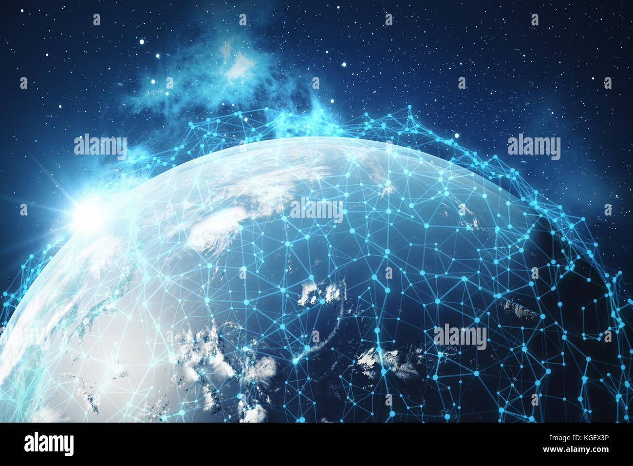 3D rendering Network and data exchange over planet earth in space ...