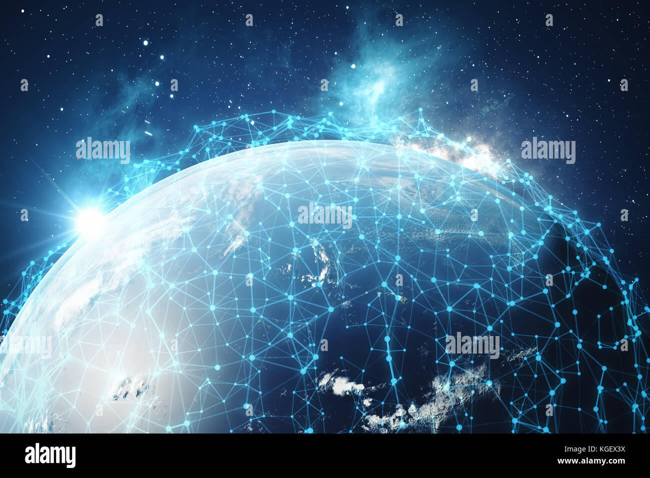 3D rendering Network and data exchange over planet earth in space ...