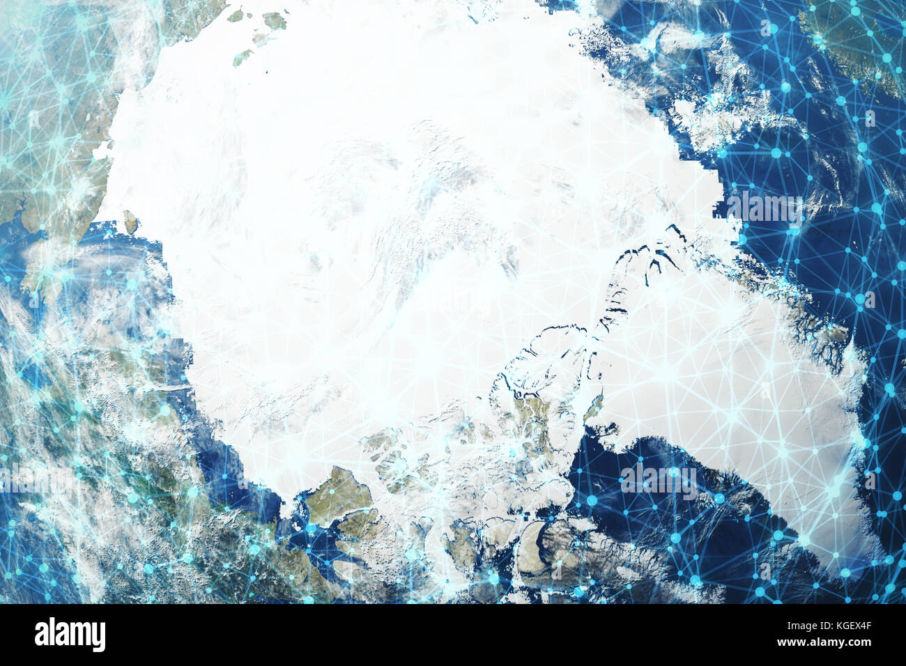 3D Rendering Global Network and Data Exchange. Connection lines Around Earth Globe. Global ...