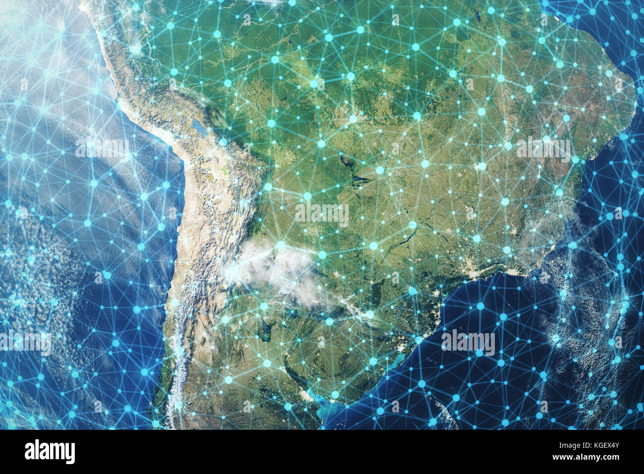 3D Rendering Global Network Background. Connection Lines with Dots Around Earth Globe. Global ...
