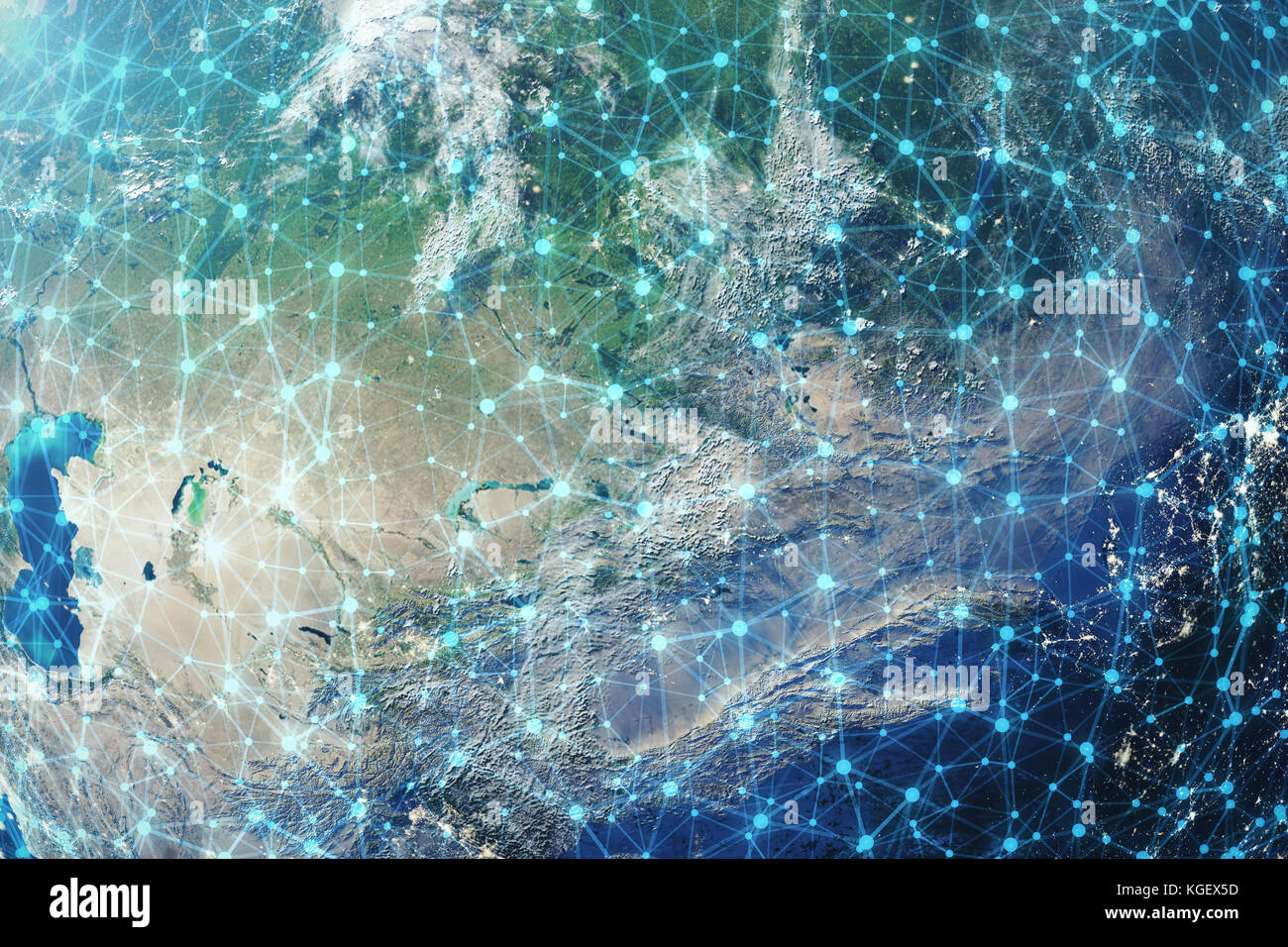 3D Rendering Global Network Background. Connection Lines with Dots Around Earth Globe. Global ...