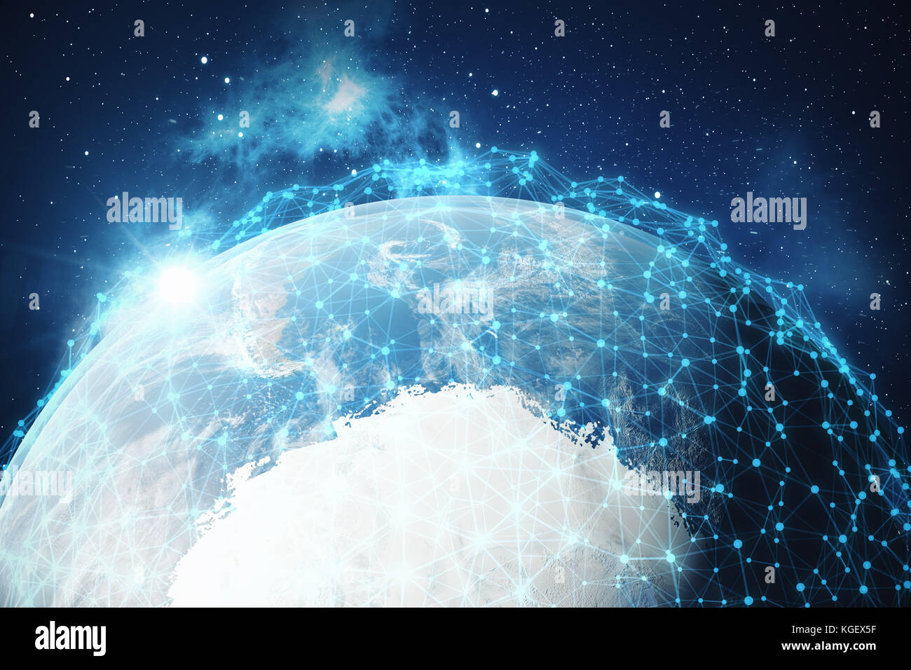 3D rendering Network and data exchange over planet earth in space ...