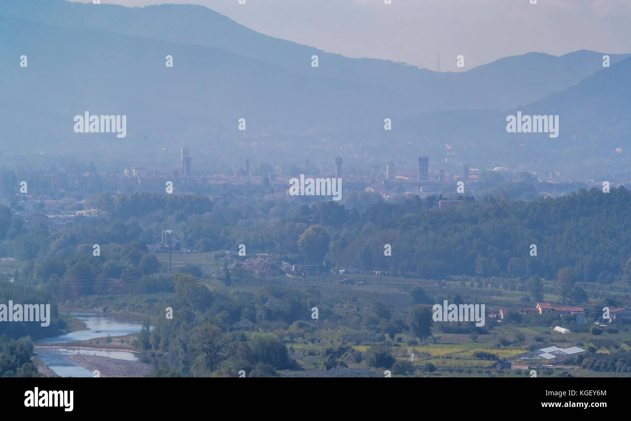 The River Serchio Valley and Lucca the provincial town surrounded by ...
