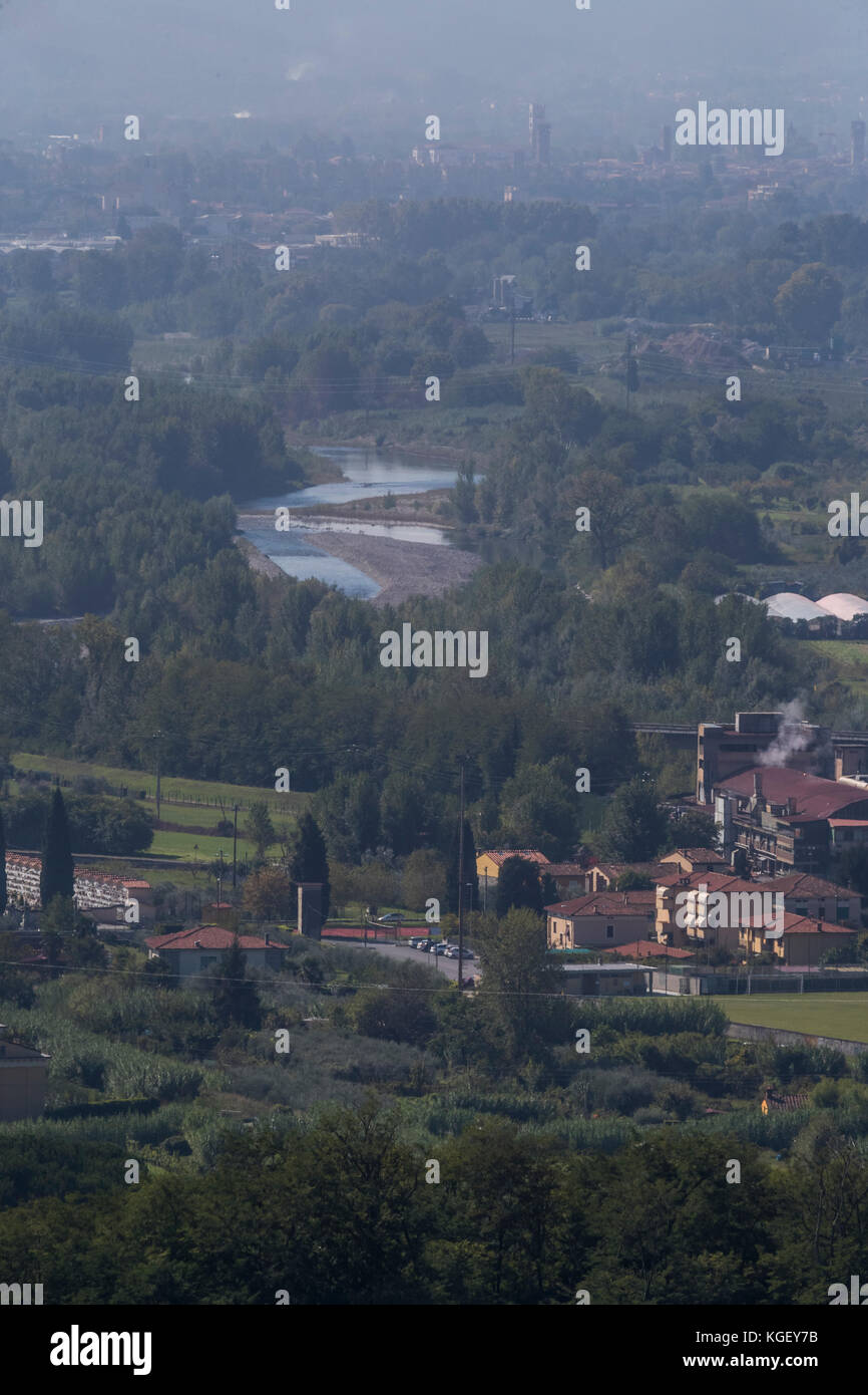 The River Serchio Valley and Lucca the provincial town surrounded by ...