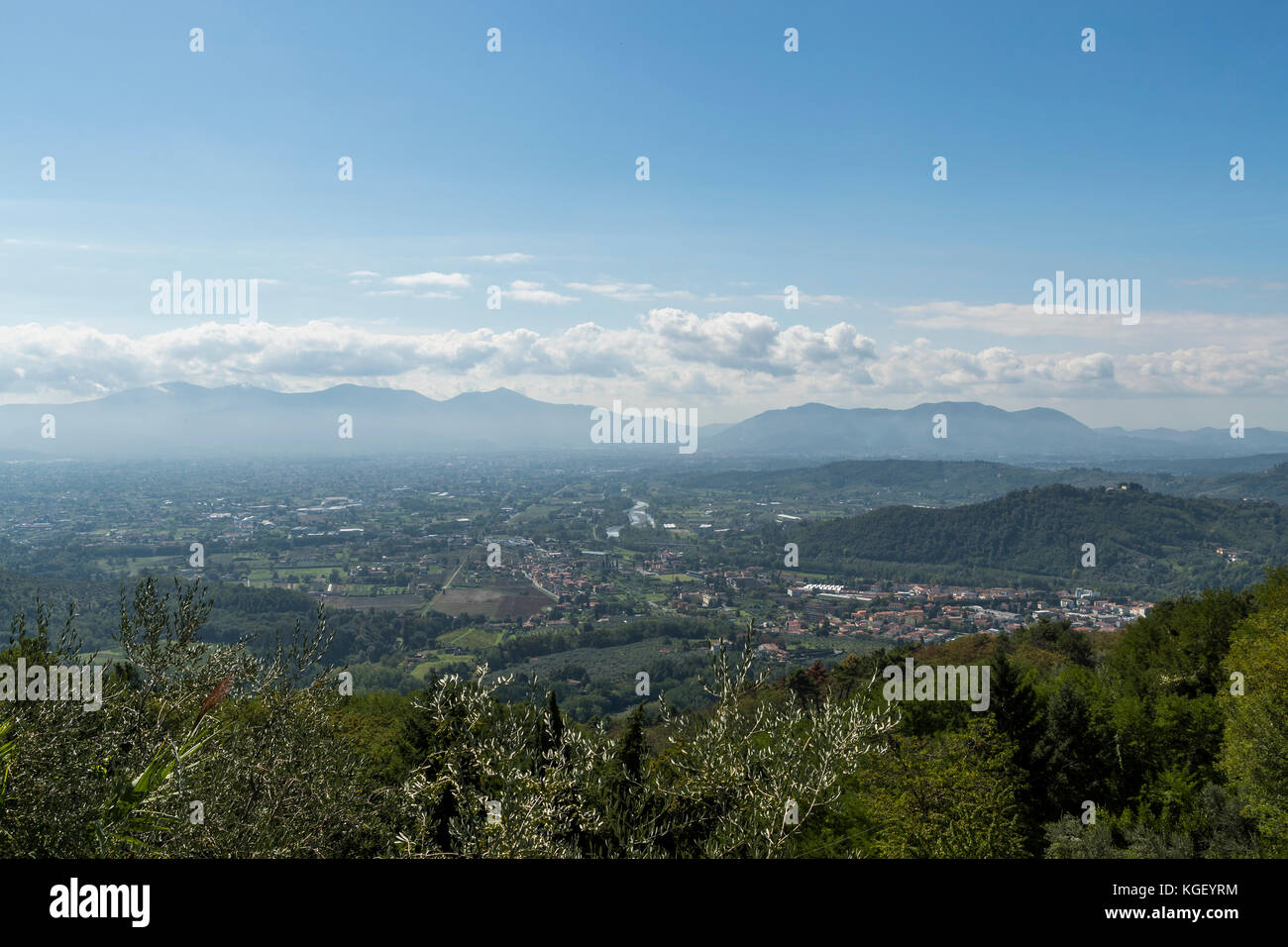 The River Serchio Valley and Lucca the provincial town surrounded by ...
