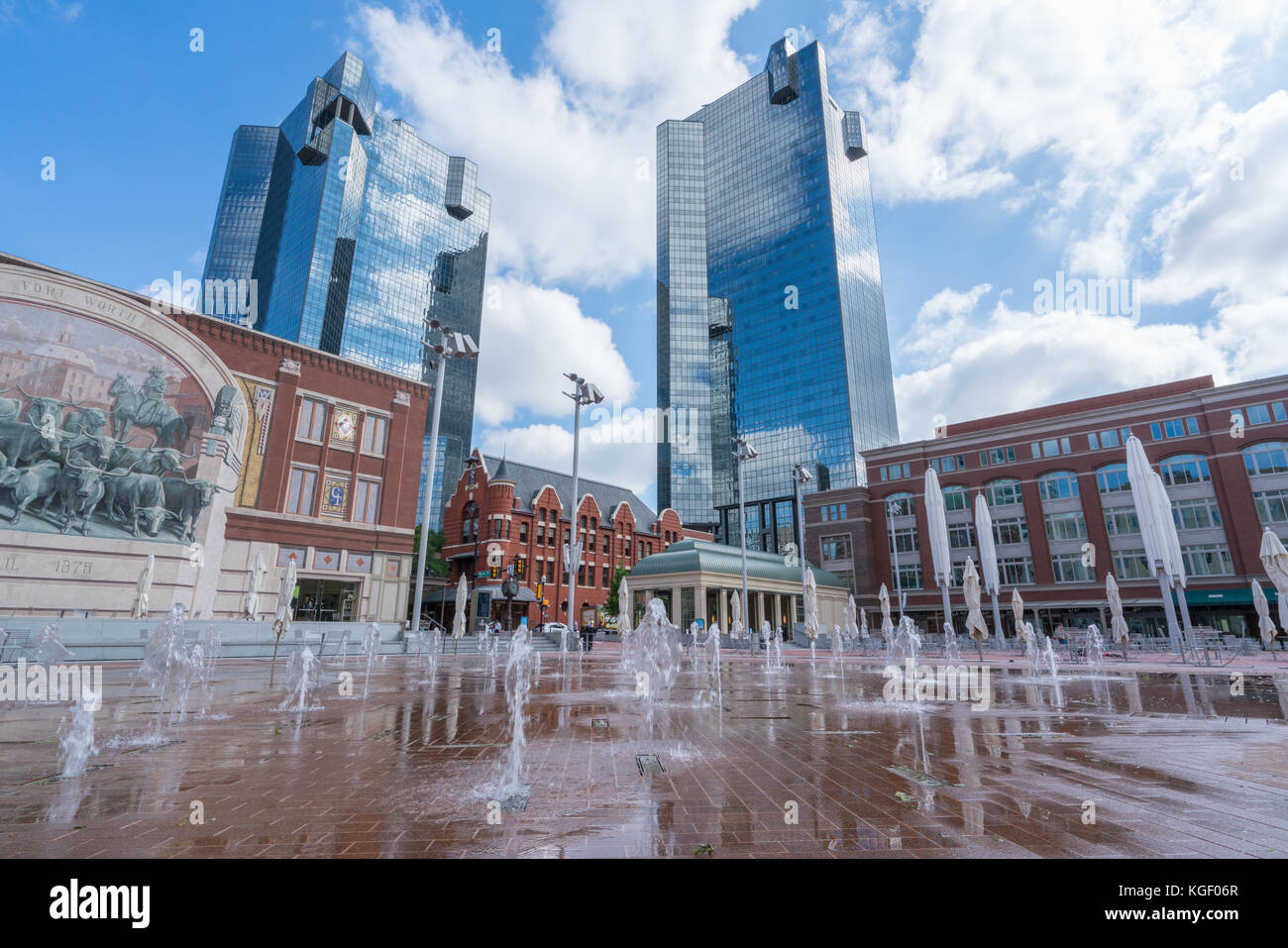 FORT WORTH, TX - May 12: Water fountains in Sundance Square in Fort ...