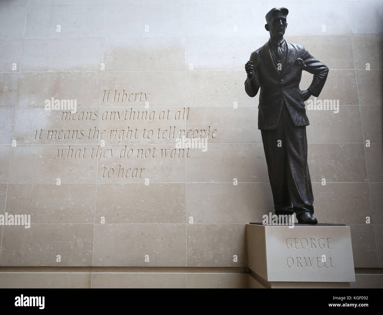 A bronze statue of George Orwell which has been unveiled outside ...